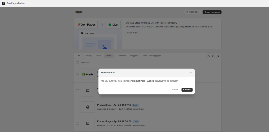 Replace your Default Product Page with GemPages Product Page - Help Center
