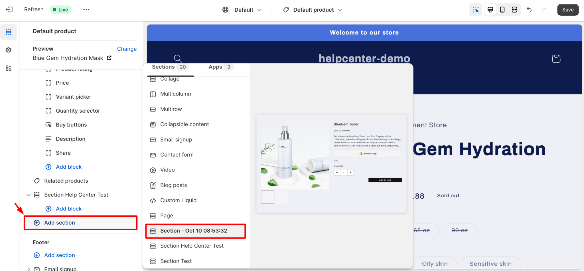 GemPages Theme Section & FAQs - Help Center