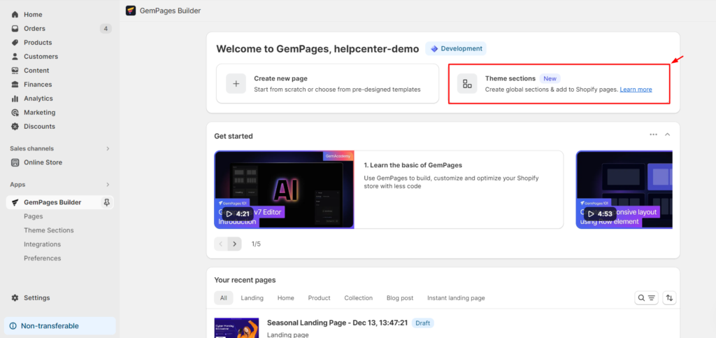 GemPages Theme Section & FAQs - Help Center