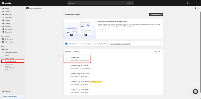 GemPages Theme Section & FAQs - Help Center